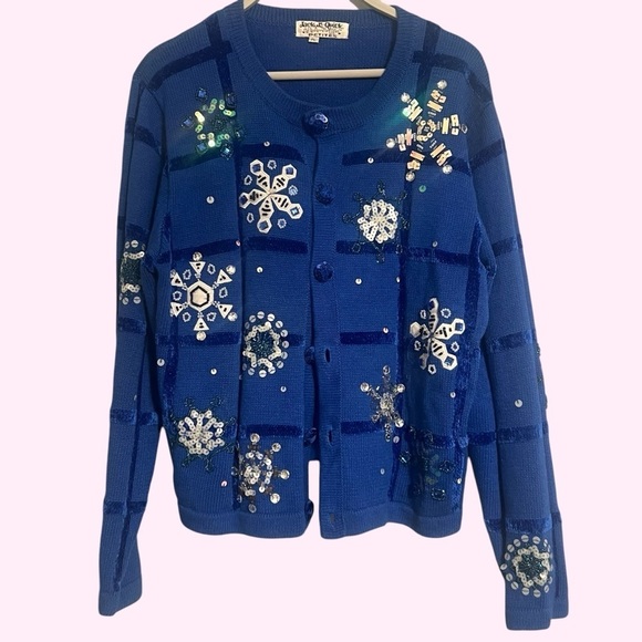 Jack B Quick | Sweaters | Vintage Sweater Blue Snowflake Embellished ...